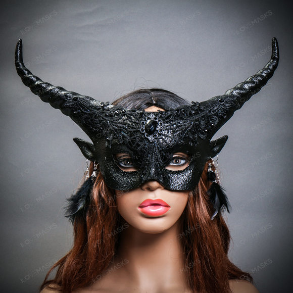 ILOVEMASKS | Accessories | Krampus Horn Lace Animal Devil Women Mask ...